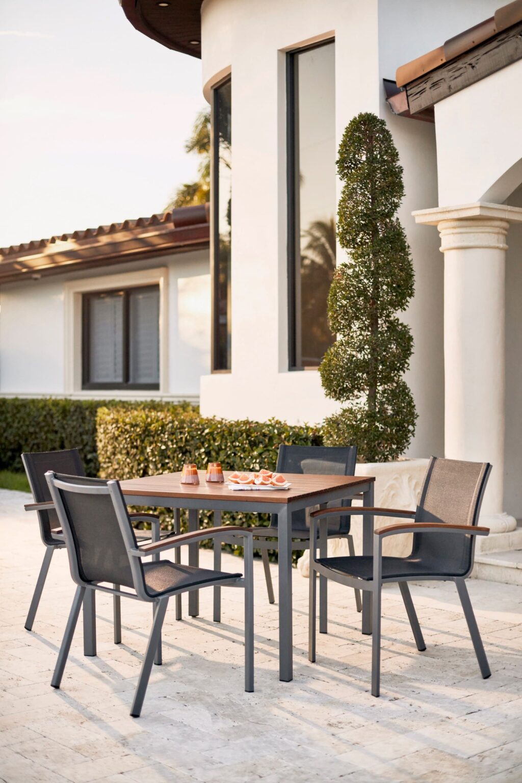 Harmony 40" Square Dining Table | Gray Base with Ipe top - Jensen Outdoor