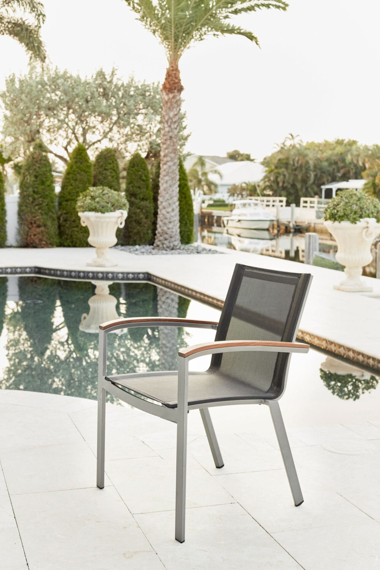 Harmony Stacking Sling Arm Chair | Gray Base with Black Sling - Jensen ...